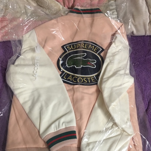 Supreme | Jackets & Coats | Supreme X Lacoste Wool Varsity Jacket Peach ...